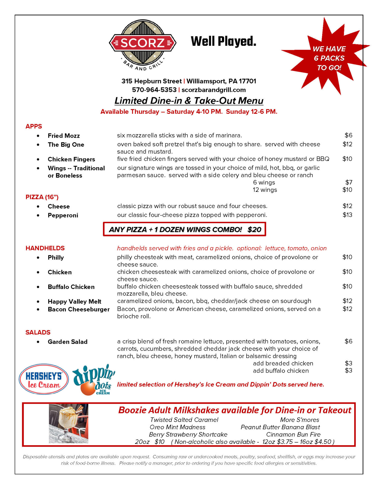 The Menu – Scorz Bar and Grill